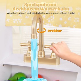 Costway Dřevěná kuchyňka na hraní s dřezem a kohoutkem Kuchyňka na hraní