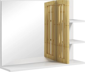 HOMCOM Moderní Zrcadlo do Koupelny Obdélníkové Nástěnné Zrcadlo se 4 Úložnými Policemi pro Makeup 45x15x58.5 cm Bílá