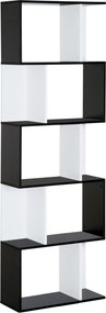 HOMCOM 5-patrová knihovna ve tvaru S, moderní design pro obývací pokoj a kancelář 60x24x184,5 cm Černá a bílá