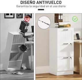 HOMCOM Kancelářský zásuvkový skříňka s 3 zásuvkami - Zámky a visící složky pro A4 a Letter 40x40x101cm Bílá