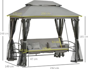 Outsunny Hollywoodská houpačka Zahradní houpačka Houpačka s bočnicemi Třímístná tmavě šedá 256 x 172 x 248 cm | Aosom