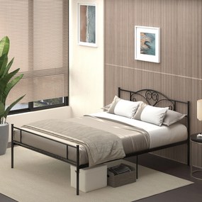 HOMCOM Kovový Dvoulůžkový Rám na Postel pro Matrace 150x200 cm s Hlavovou a Nohovou částí, Struktura s Úložným Prostorem pod Postelí 158x211x106 cm Če