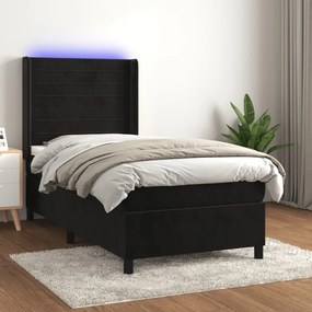 Box spring postel s matrací a LED černá 90x190 cm samet 3139597
