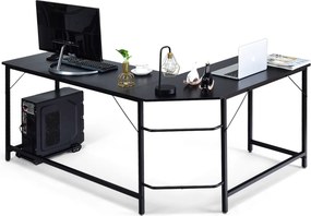 Costway Počítačový stůl ve tvaru L PC černý/přírodní – 168 × 125 × 74 cm