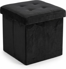 Puf s úložným prostorem, sametový, skládací, 38 × 38 × 38 cm, černý