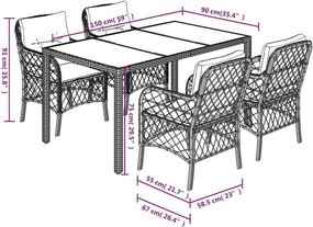 5dílný zahradní jídelní set s poduškami černý polyratan 3212026
