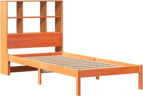 Postel s knihovnou bez matrace hnědá 100x200 cm masiv borovice 3321603