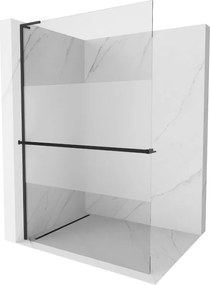 Mexen Kioto+ L, sprchová zástěna Walk-In s poličkou a věšákem 100 x 200 cm, 8mm čiré sklo-námraza, černý profil, 800-100-123-70-30