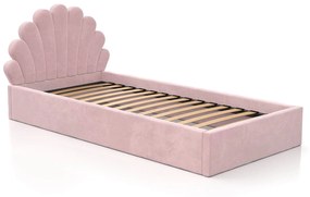 Čalouněná dětská postel 90x200 s roštem a úložným prostorem, růžový Velvet Kids Line 3 Mušle