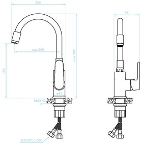 Kuchinox Dima, umyvadlová baterie s flexibilním výtokem h-280, černá matná, LAV-BQD_721D