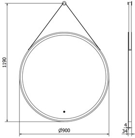 Mexen Reni podsvícené koupelnové zrcadlo, Kulaté 90 cm, LED 6000K, ventilátor, Černá rama - 9812-090-090-611-70