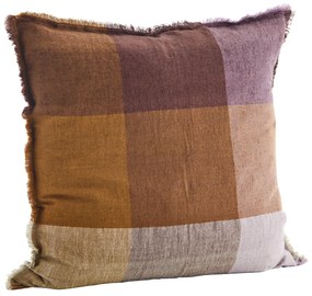 MADAM STOLTZ Lněný povlak na polštář Burnt Orange/Lilac/Bordeaux 60 x 60 cm, hnědá barva, textil