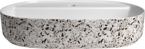 Isvea Infinity Oval keramické umyvadlo na desku 60 x 40 cm s otorem pro baterii bez přepadu terrazzo bílá 10NF65060-2L-TRZ