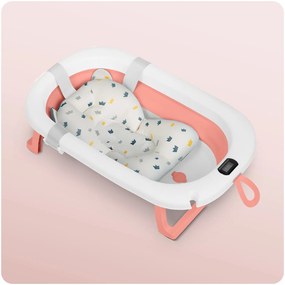 Skládací vanička pro kojence s teploměrem a vložkou Ricokids RK-287 v bílé a růžové barvě