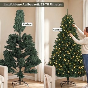 HOMCOM Vánoční strom, 550 teplých bílých LED diod, 1494 větviček, nehořlavý, plast/kov, 180 x 112 cm, zelený