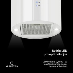 Klarstein Barett, digestoř, 35 cm, ostrůvková, 560 m³/h, LED, filtr s aktivním uhlím, bílá