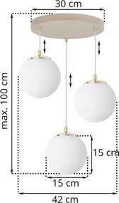 Závěsné svítidlo Florence, 3x bílé skleněné stínítko, g/be, o