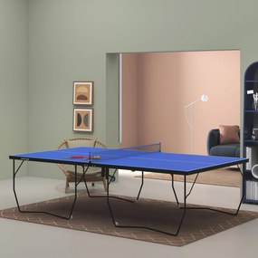 SPORTNOW stůl na stolní tenis venkovní skládací se síťkou válečky 2 pálky 3 míčky ocel modrá 274x1525x76cm pro zahradu a volný čas