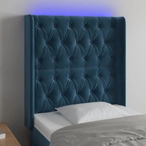 Čelo postele s LED tmavě modré 83 x 16 x 118/128 cm samet 3124418