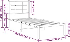 vidaXL Kovový rám postele s čelem 75 x 190 cm [355600] Barva: Bílá