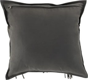 Šedý kožený polštář s výplní Tassels - 45*45*10cm