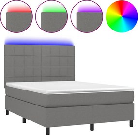 Box spring postel s matrací a LED tmavě šedá 140x190 cm textil 3134870