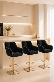LuxuryForm DESIGN Barová židle AMALFI VELUR na zlaté hranaté podstavě - černá
