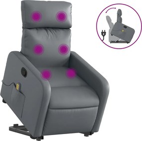 Zvedací masážní polohovací křeslo šedé umělá kůže 3206759