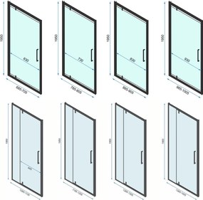 Rea Rapid Swing, 3-stěnový sprchový kout 80 (dveře) x 80 (stěna) x 195 cm, 6mm čiré sklo, černý profil, KPL-009949