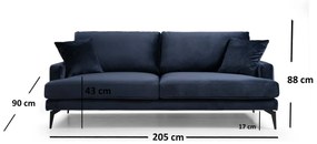 3-místná pohovka Papira 205 cm námořnická modrá