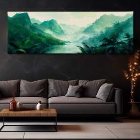 Obraz na plátně - Říčka v údolí tropických lesů FeelHappy.cz Velikost obrazu: 90 x 30 cm