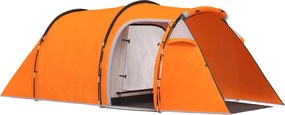 Tunelový stan pro 2-3 osoby, kempinkový stan s předsíňkou, lampové háčky 2000 mm vodní sloupec oranžový