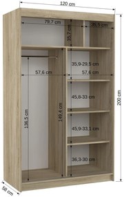 Šatní skříň s posuvnými dveřmi Marvin - 120 cm Barva: Černá/Bílá