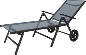 Skládací sluneční lehátko Outsunny s koly a nastavitelným opěradlem v 5 úrovních, prodyšný textilene 550g/m², zahradní lehátko na pláž, k bazénu nebo