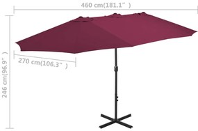 vidaXL Marketos Zahradní slunečník s hliníkovou tyčí 460 x 270 cm bordó