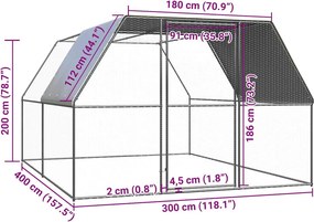 Venkovní klec pro kuřata 3 x 4 x 2 m pozinkovaná ocel 3089324