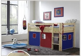 Dětská vyvýšená postel Domeček přírodní, modro červená barva 200x90 cm