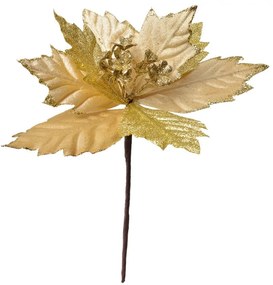 Zlatá umělá květina zápich vánoční hvězda Poinsettia - Ø 21*25 cm