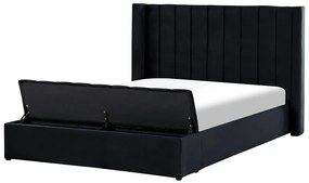 Sametová postel s úložným prostorem 160 x 200 cm černá NOYERS Beliani