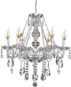 Toolight - Křišťálový závěsný lustr 6xE14 60W 392183, stříbrná, OSW-04007