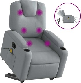 Elektrické zvedací masážní polohovací křeslo světle šedé textil 3204404