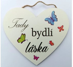 Bondecor Dřevěná dekorace srdce - Tady bydlí láska, CZ/SK 15x17 cm Jazyk: CZ