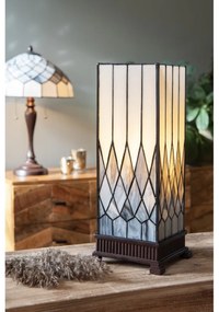 Stolní lampa Tiffany Krisoijn šedá art deco ve tvaru hranolu – 17x17x43 cm