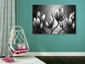 Obraz květy v etno stylu v černobílém provedení - 120x80 cm