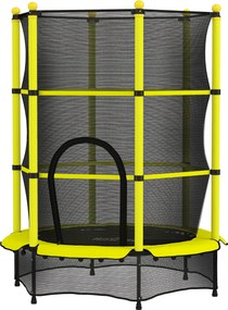 HOMCOM dětský trampolína Ø140 cm pro děti 3-10 let s bezpečnostní sítí, nosnost 50 kg, do interiéru i exteriéru, žlutá