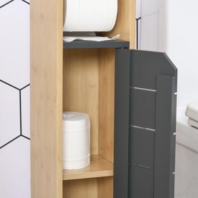 HOMCOM Stojací Držák na Toaletní Papír - Držák na Toaletní Papír - Skříňka na Toaletní Papír - 2 Úrovně + Výstup na Papír MDF Šedý Bambus