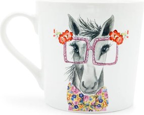 Porcelánový hrnek Kobylka Růženka, 380 ml – s motivem kobylky s růžovými brýlemi