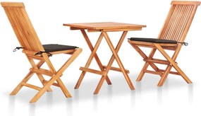3dílný bistro set s taupe poduškami masivní teakové dřevo 3063233