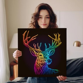 Obraz na plátně - barevný jelen, hlava FeelHappy.cz Velikost obrazu: 120 x 120 cm