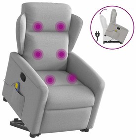 Zvedací masážní polohovací křeslo obláčkově šedé textil 3303153